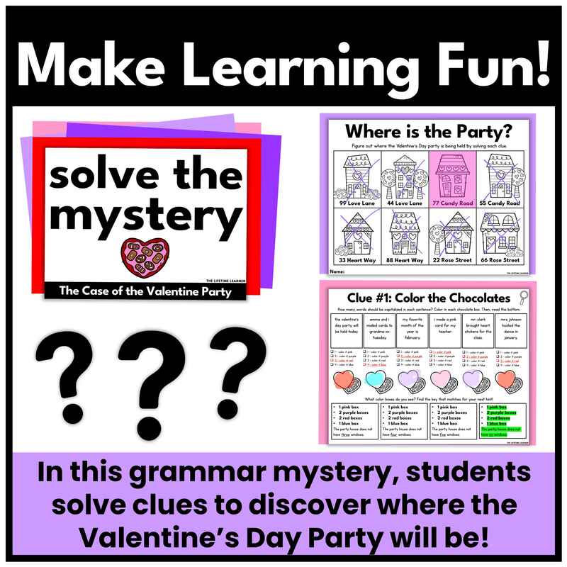 Valentine's Day Grammar Mystery 2nd and 3rd Grade | Review Activity