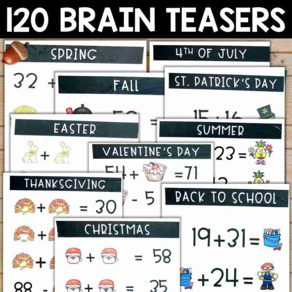 Addition and Subtraction to 100 Brain Teasers Bundle