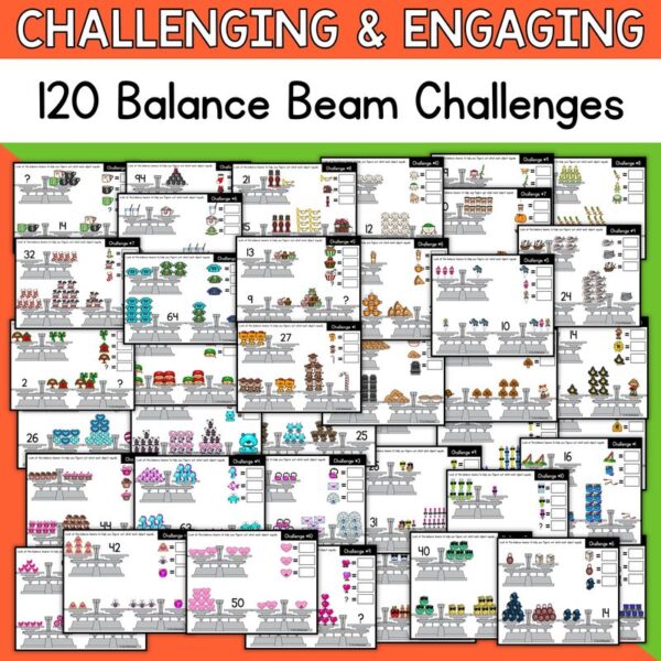 Multiplication and Division Balance Beams Math Logic Puzzles Bundle