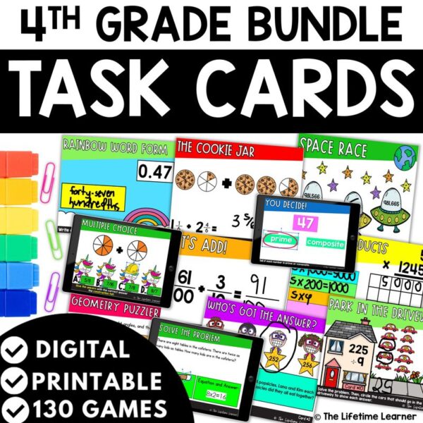 4th Grade Math Task Card Bundle | 32 Math Skills