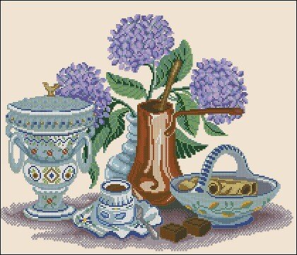 Still life with hydrangea- cross-stitch pattern - Free Cross-stitch ...