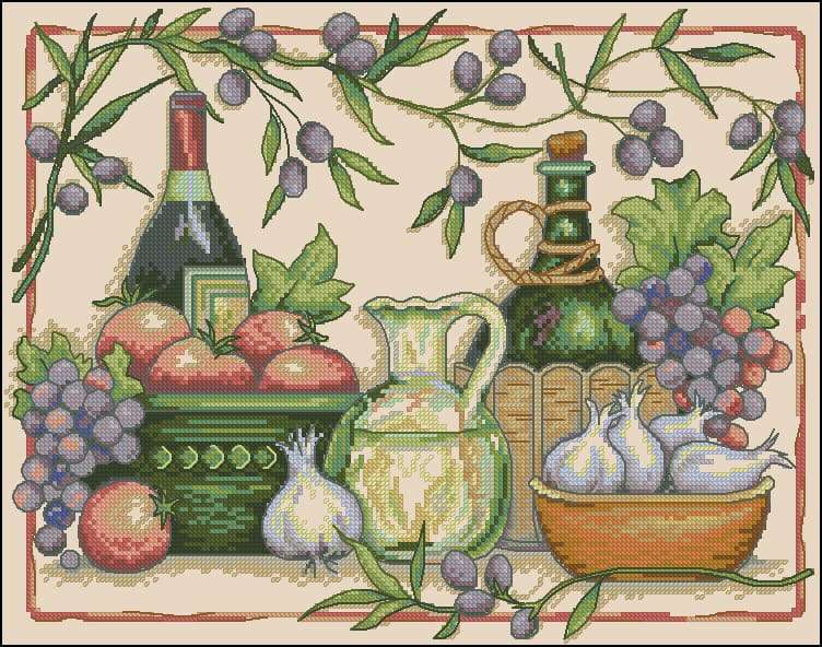 Still life with olive-cross-stitch pattern - Free Cross-stitch patterns