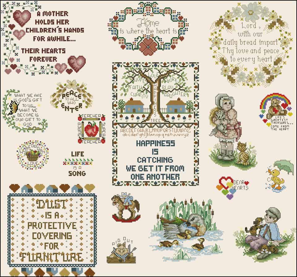 Family Hearth. Sampler-cross-stitch pattern - Free Cross-stitch patterns