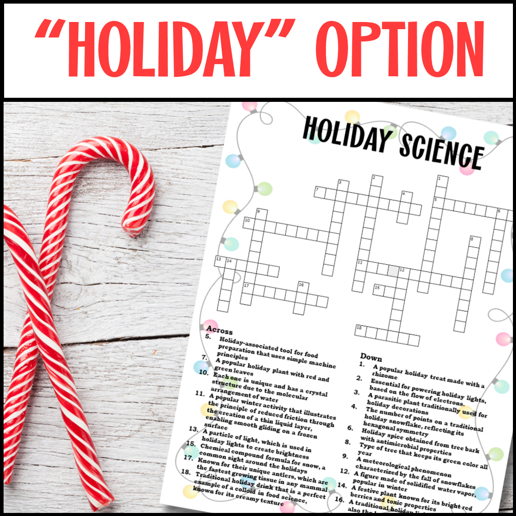 Christmas Science Crossword Puzzle Worksheet Middle and High School Fun ...