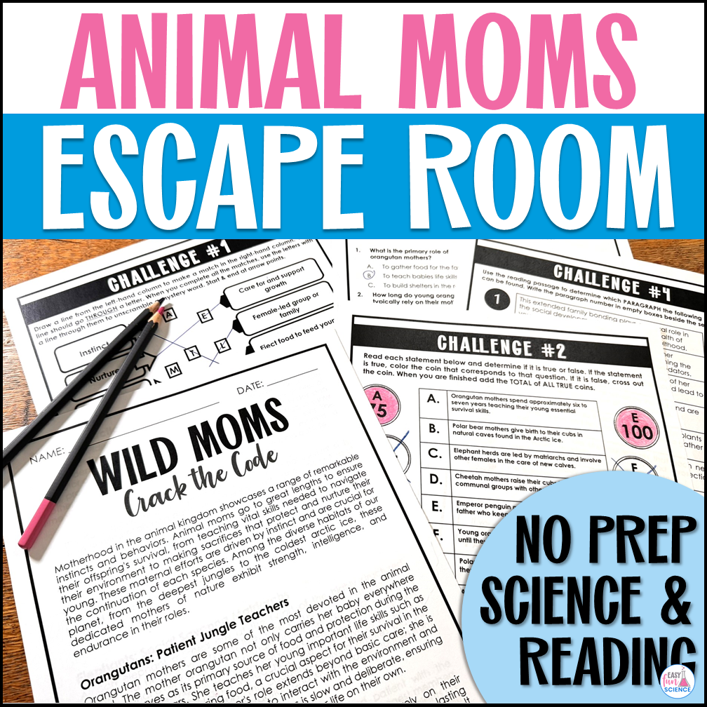 Animal Moms Escape Room Science Activity Animal Adaptations Game for ...