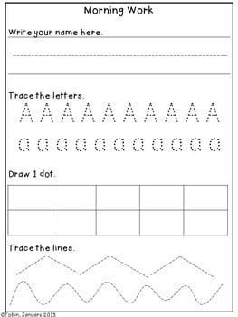 Free Kindergarten Morning Work/Homework Sample