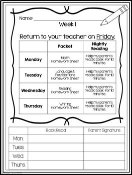 Free Kindergarten Morning Work/Homework Sample