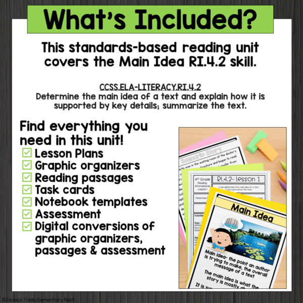 4th Grade Main Idea And Supporting Details Worksheets Anchor Charts RI.4.2