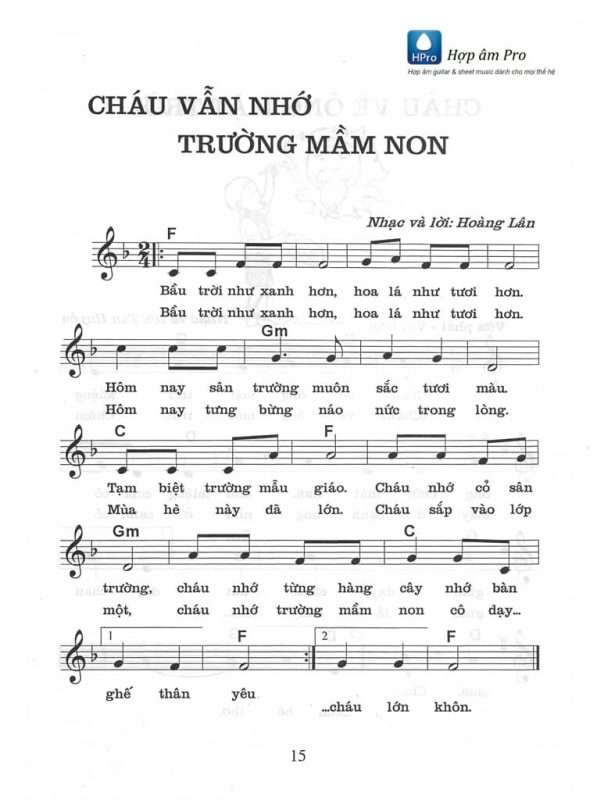Sheet nhạc bài: CHÁU VẪN NHỚ TRƯỜNG MẦM NON - Hợp âm Pro