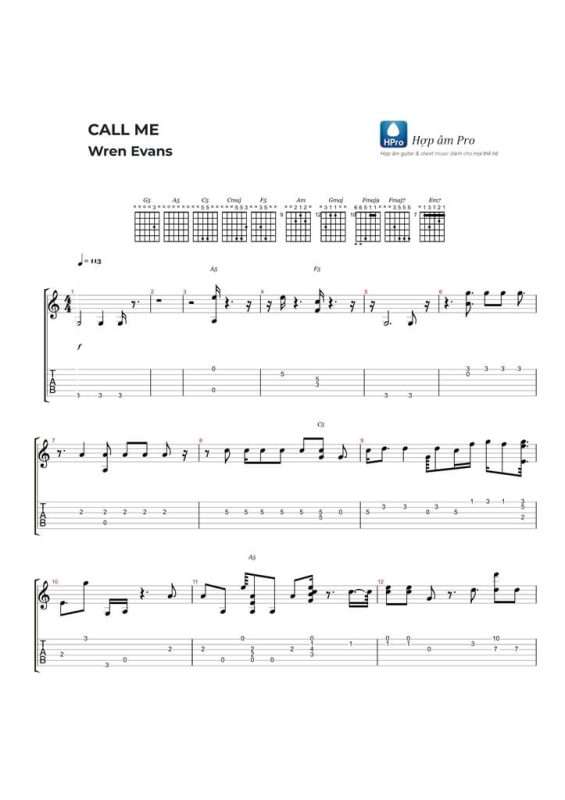 Sheet nhạc bài: CALL ME - Hợp âm Pro