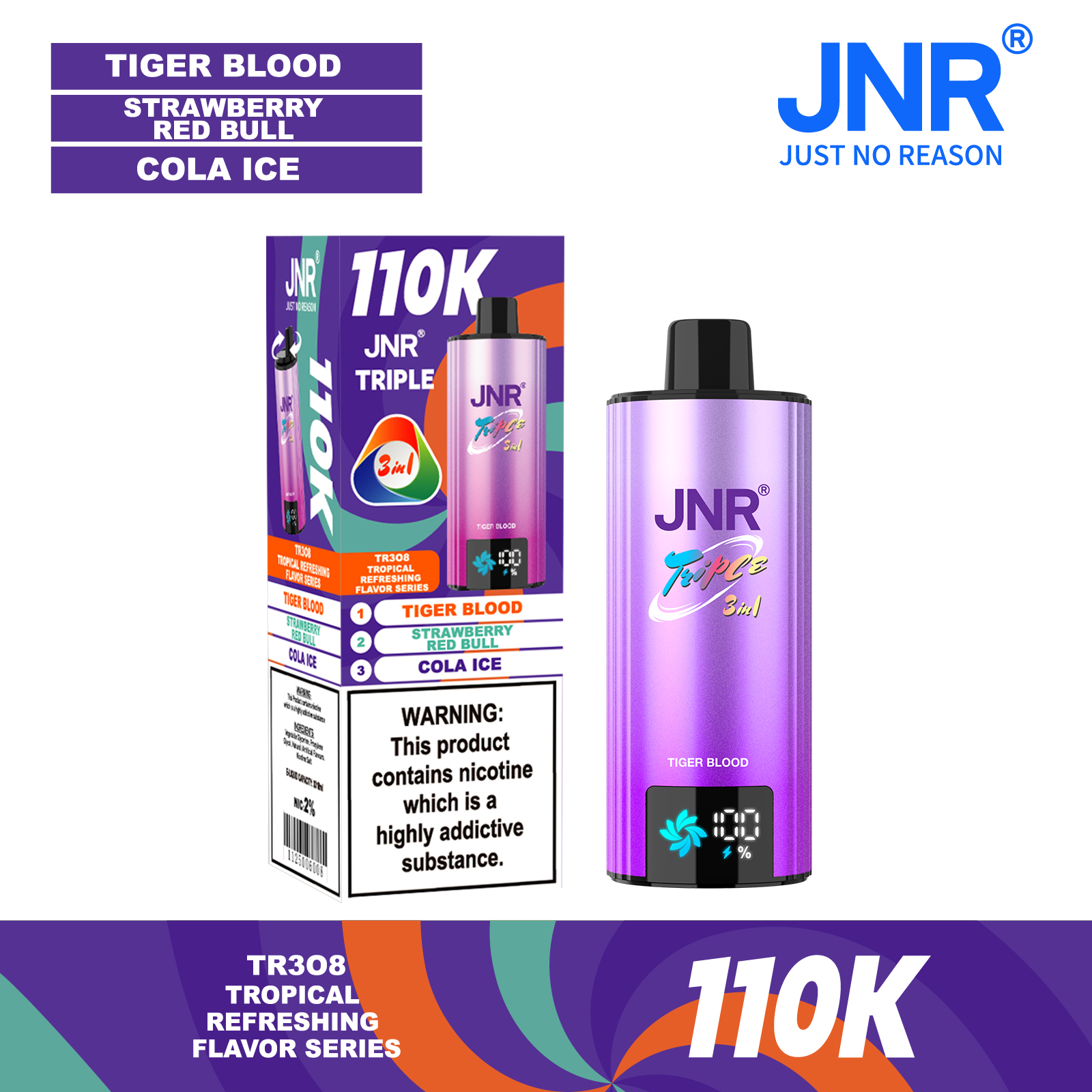 JNR TRIPLE 3 IN 1 110k Tiger Blood/Strawberry Red Bull/Cola Ice Einweg-Vape