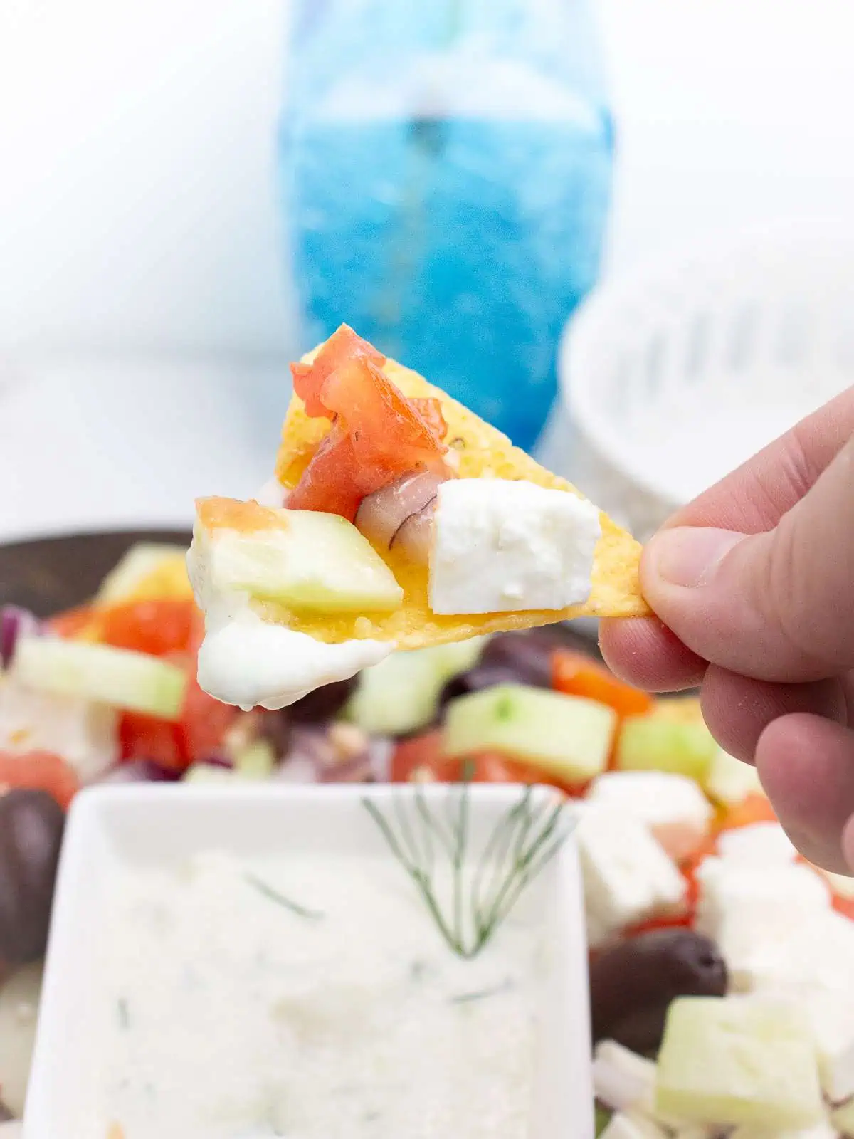 Easy Greek Nachos with Tzaziki - Little Nomads Recipes