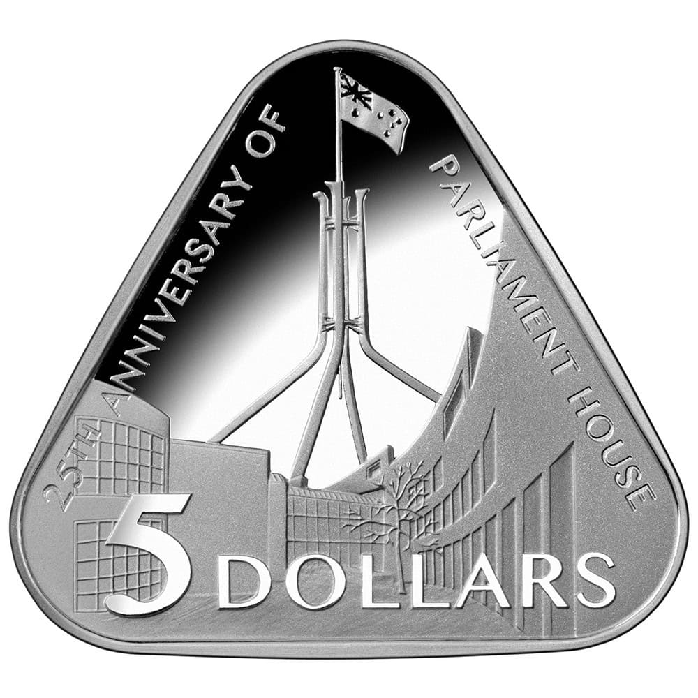 2013 $5 25th Anniversary Parliament House Silver Triangular Proof Coin