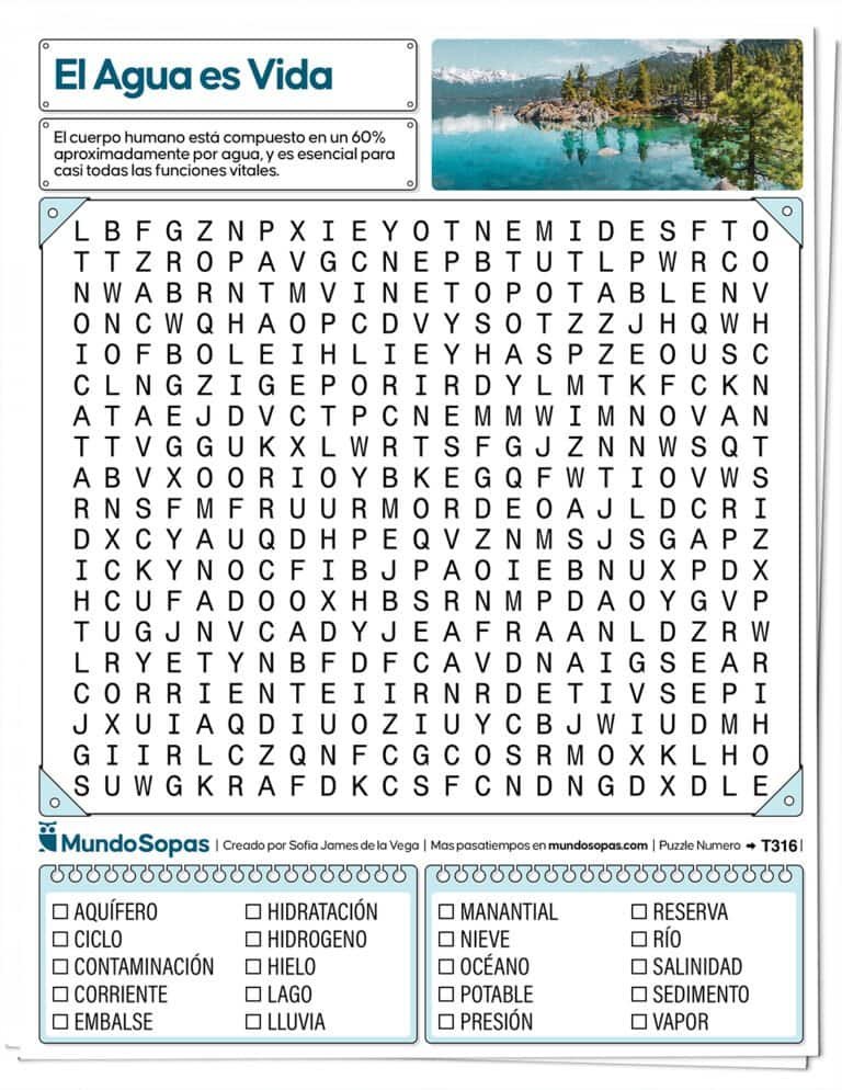 Sopa de Letras el Agua para Imprimir en PDF | Mundo Sopas
