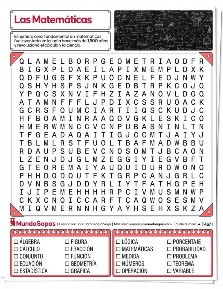 Sopa de Letras las Matemáticas para Imprimir | Mundo Sopas