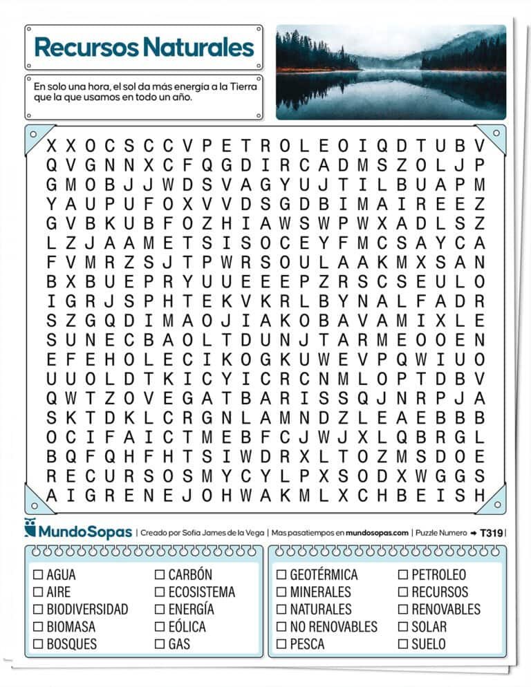 Sopa de Letras los Recursos Naturales en PDF - Mundo Sopas