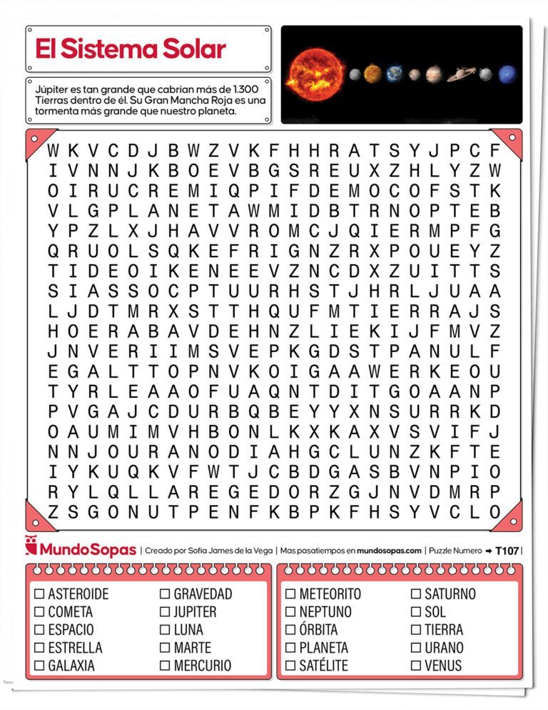 Sopa de Letras del Sistema Solar para Imprimir | Mundo Sopas