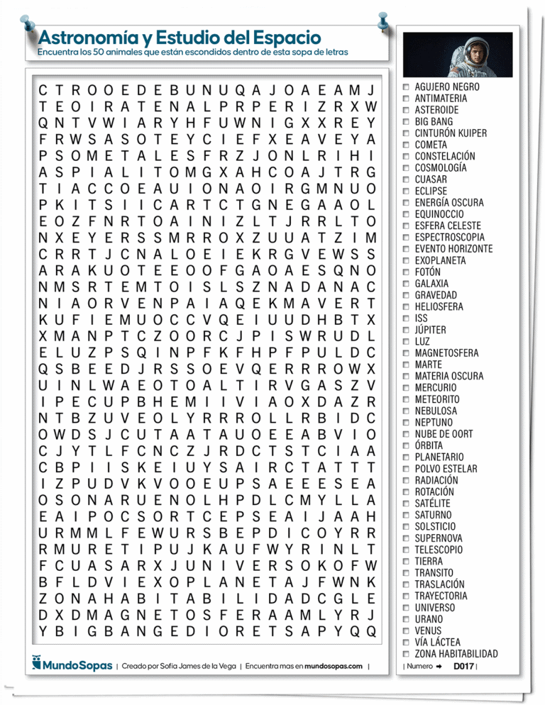 Sopa de Letras del Universo y el Espacio - Mundo Sopas