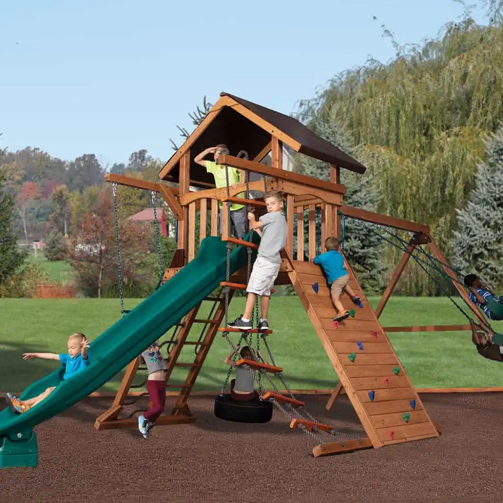 Classic Free-Standing Swing Beam with Swings & Trapeze | Texas Playsets
