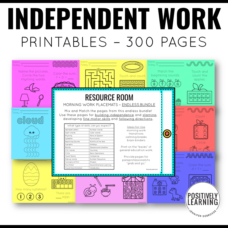 Independent Work for the Resource Room - Positively Learning