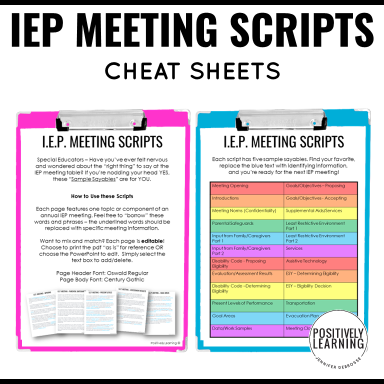 IEP Meeting Scripts Cheat Sheets - Positively Learning