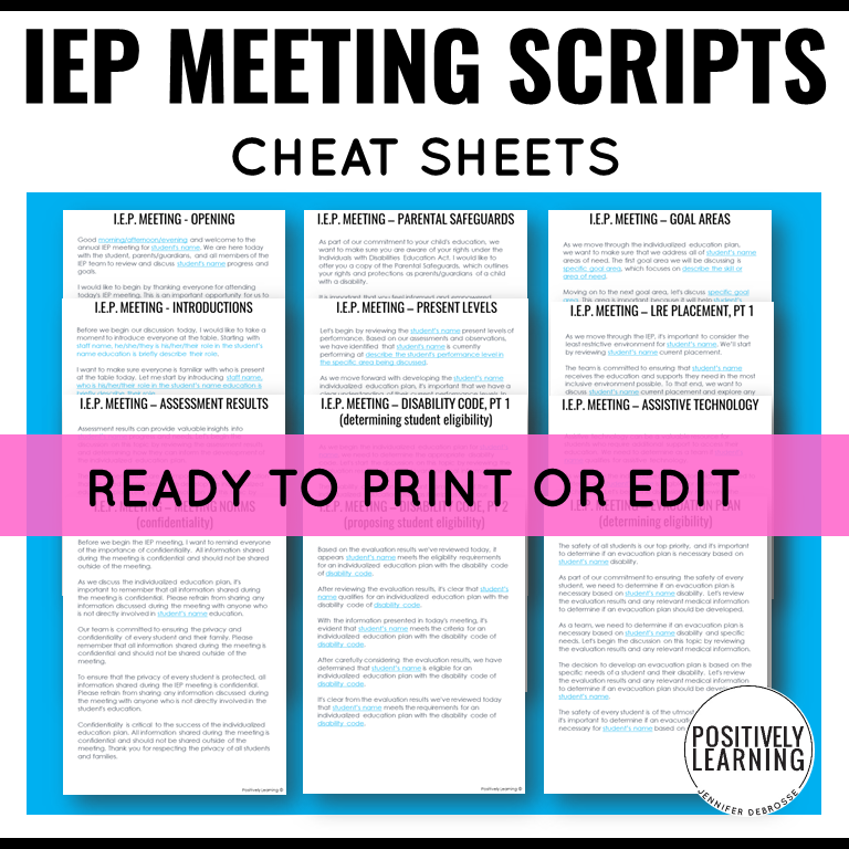 IEP Meeting Scripts Cheat Sheets - Positively Learning