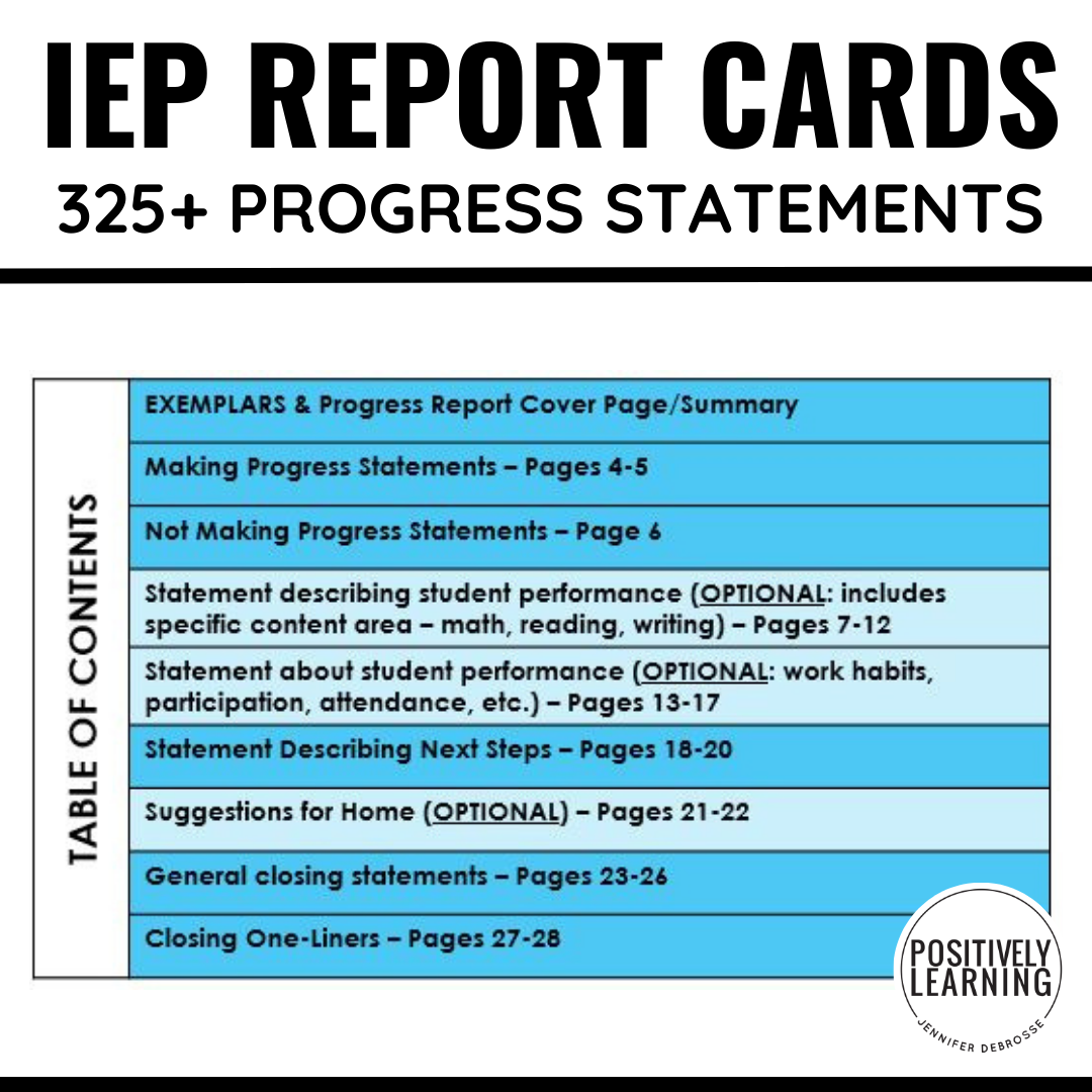 IEP Progress Report Card Comments - Positively Learning