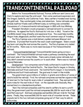 Transcontinental Railroad DIGITAL Reading Passage & Questions Self ...