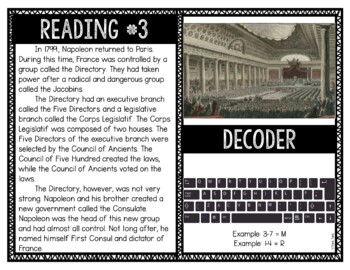 Napoleon Bonaparte Reading Comprehension and Puzzle Escape Room - Think ...