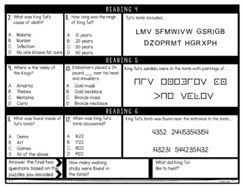 King Tut - Ancient Egypt Reading Comprehension and Puzzle Escape Room ...