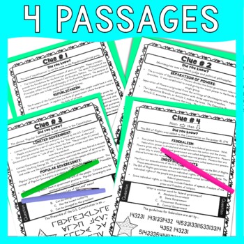 Principles of the US Constitution ESCAPE ROOM - Reading Comprehension ...