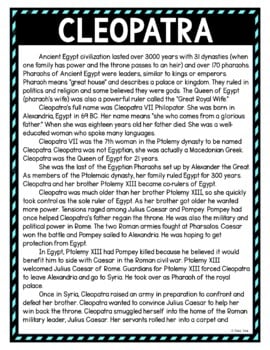Cleopatra DIGITAL Reading Passage and Questions - Self Grading - Think ...