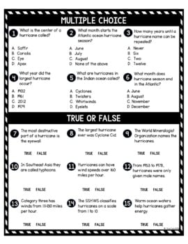 Hurricanes DIGITAL Reading Passage and Questions - Self Grading - Think ...