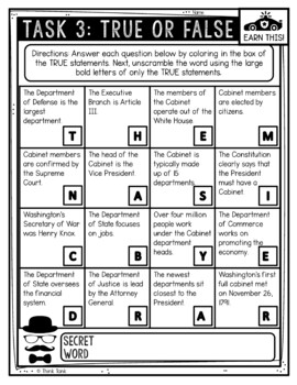 President's Cabinet Reading Comprehension CSI Spy Mystery