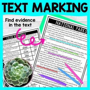 National Parks Color by Number - Close Reading & Text Marking - Think ...