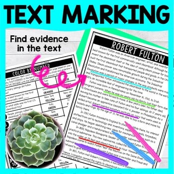 Robert Fulton Color by Number - Close Reading & Text Marking - Think ...