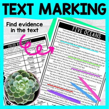 Five Oceans Color by Number - Close Reading & Text Marking - Geography ...