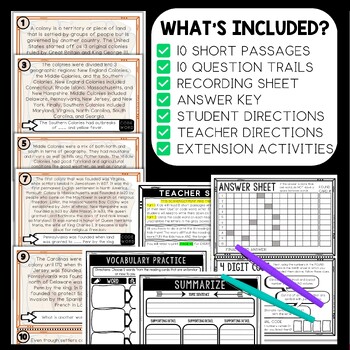 13 Colonies Scavenger Hunt Reading Comprehension Activity - Think Tank ...