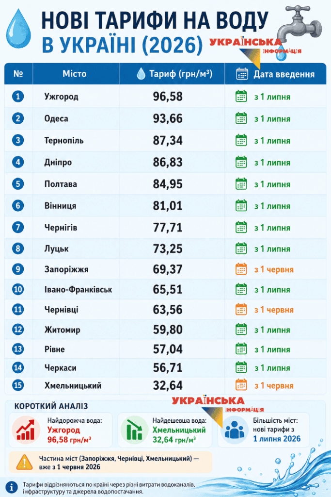 Massive increase in water tariffs in Ukraine 2026: where will they pay ...