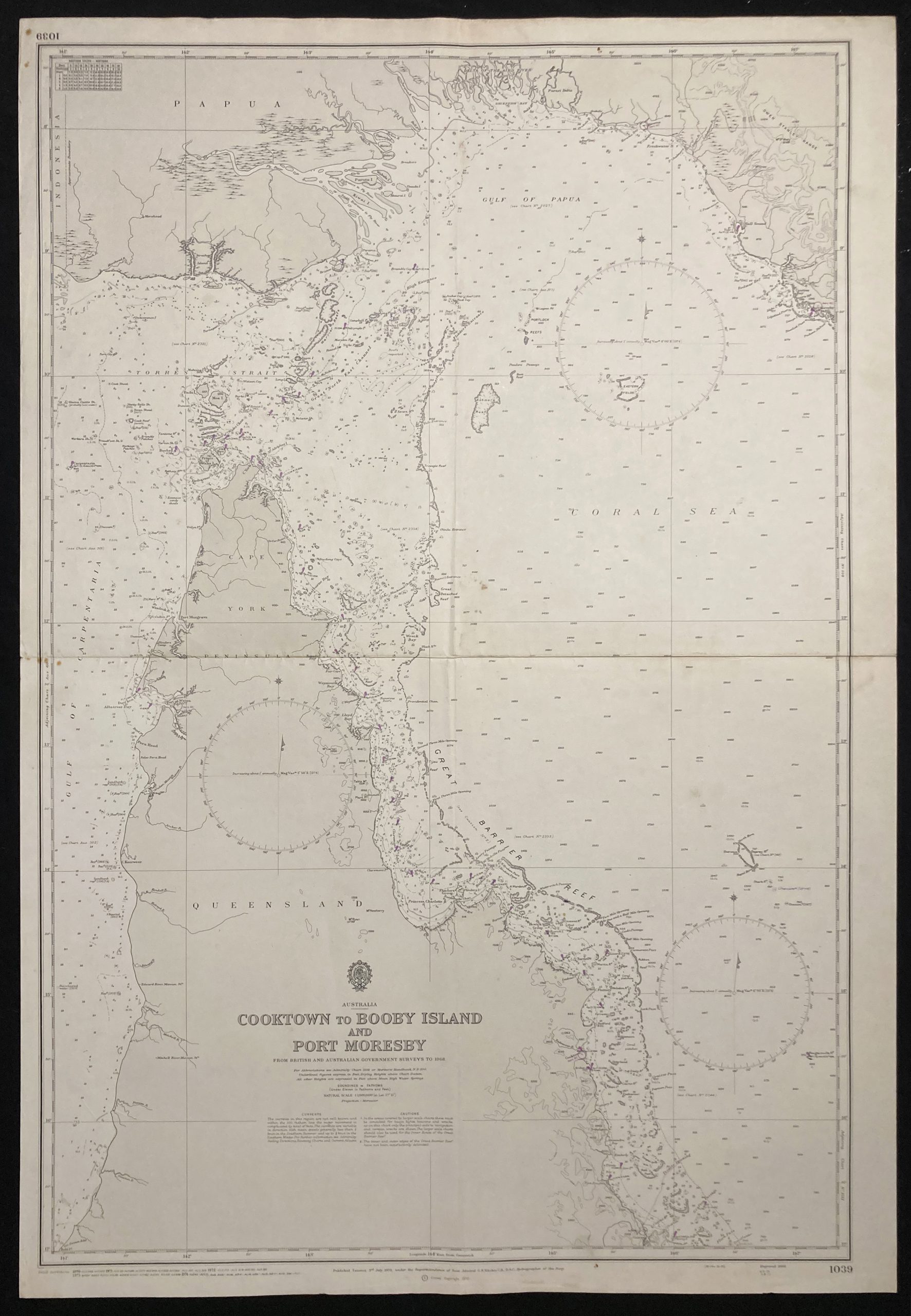 Nautical Chart Cooktown Booby Islands Port Moresby Australia Admiralty 1972