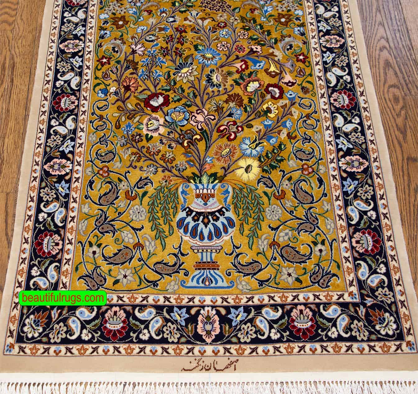 Luxury Persian Isfahan Silk Rug Gold Color Chicago Rug Store
