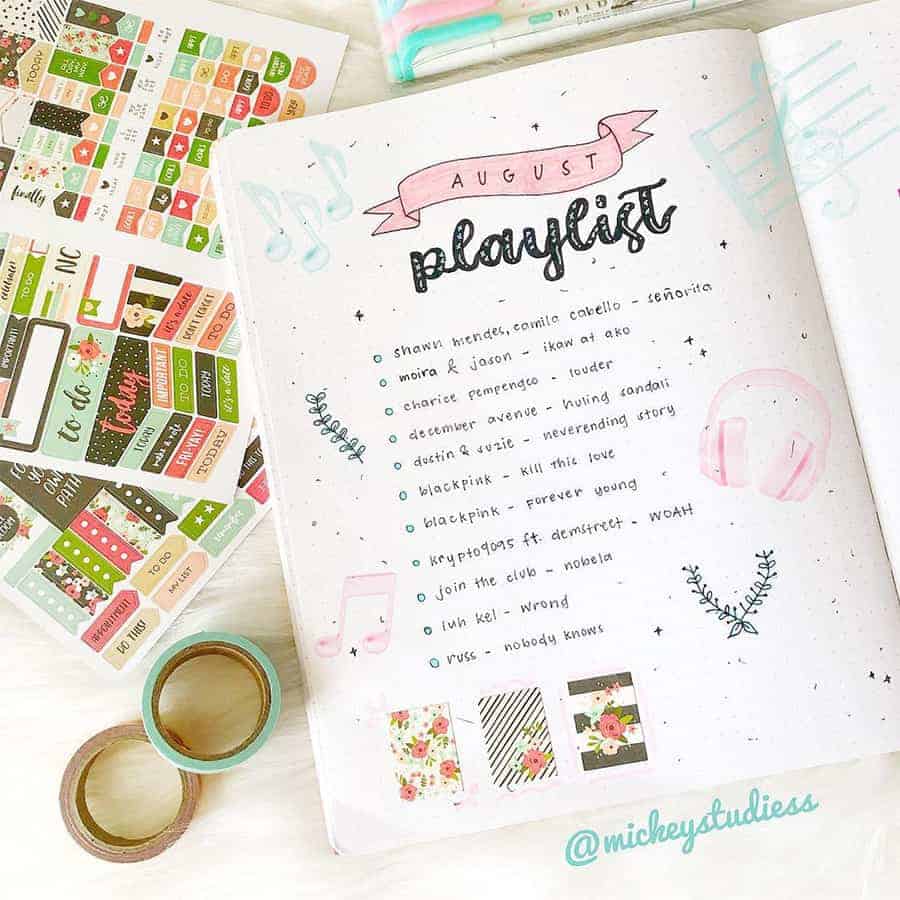 35 Bullet Journal Playlist Page Inspirations | Masha Plans