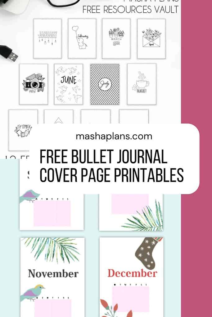 Free Bullet Journal Cover Page Printables | Masha Plans
