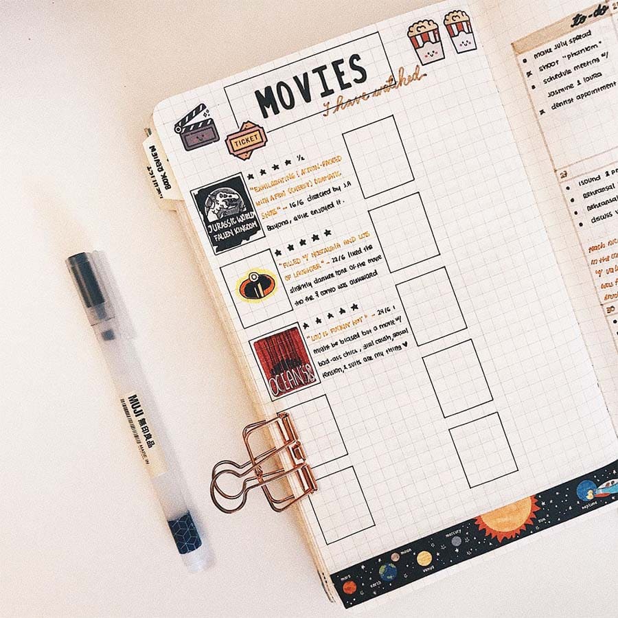 13 Creative Bullet Journal Movie Tracker Ideas