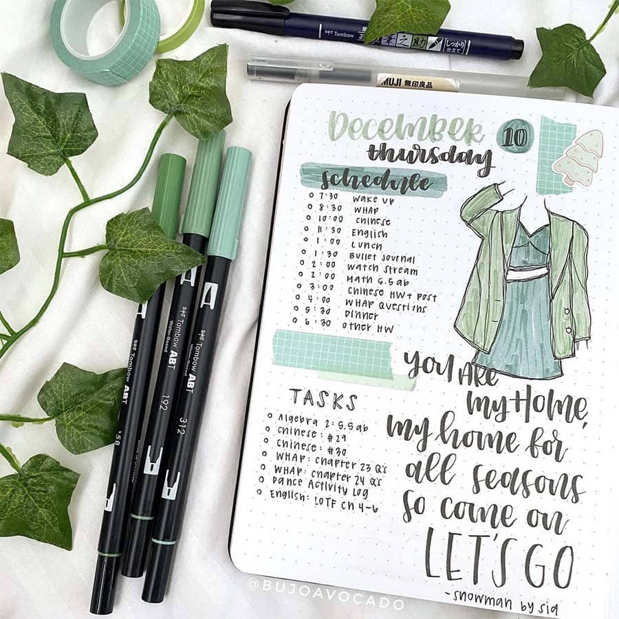 Bullet Journal Green Theme Inspirations