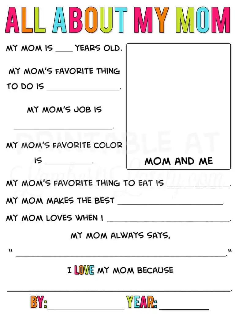 Printable Mother's Day Questionnaire: All About My Mom | Lamberts Lately