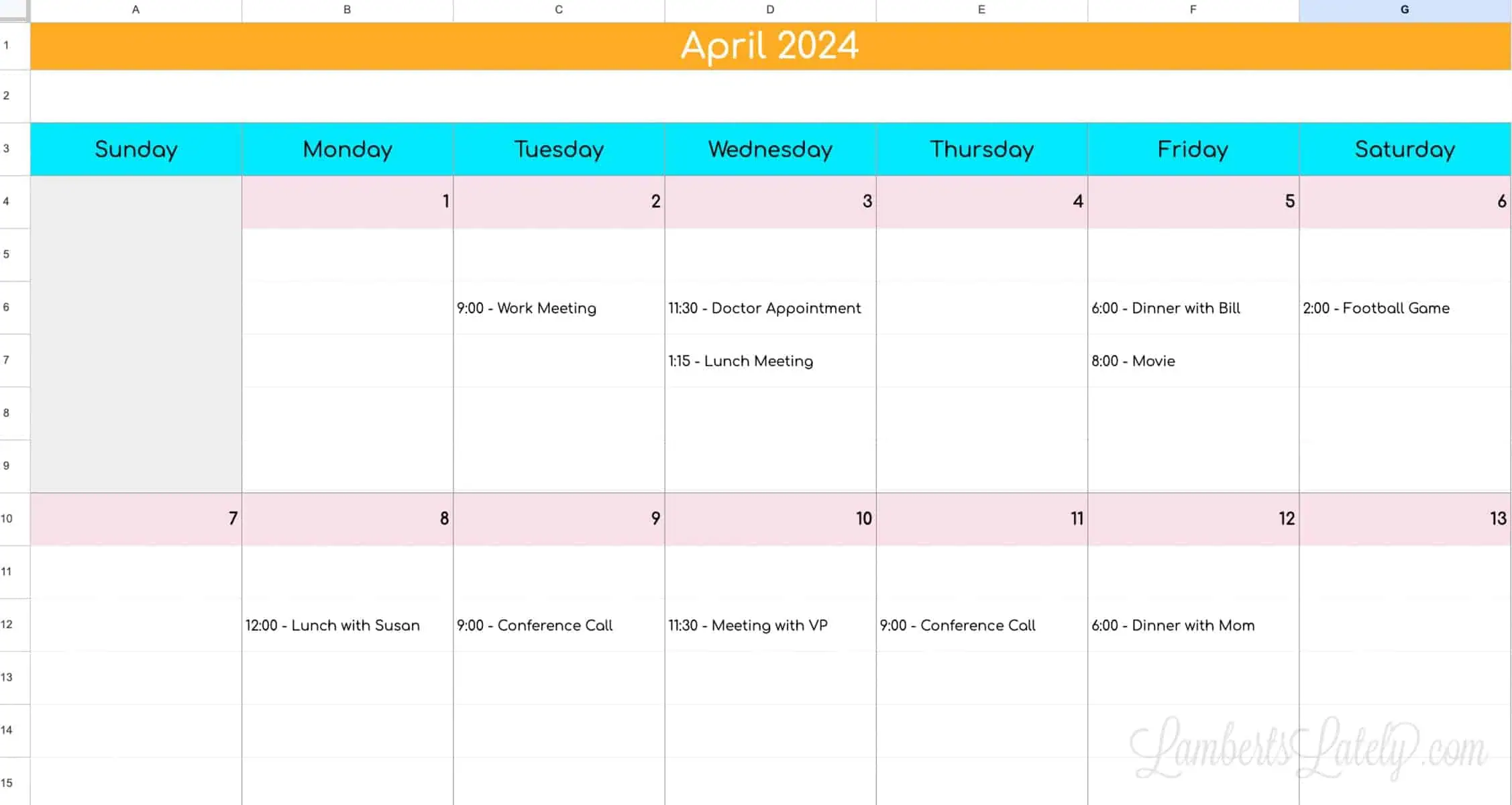 Free Google Sheets Weekly Schedule Template & Calendars | Lamberts Lately