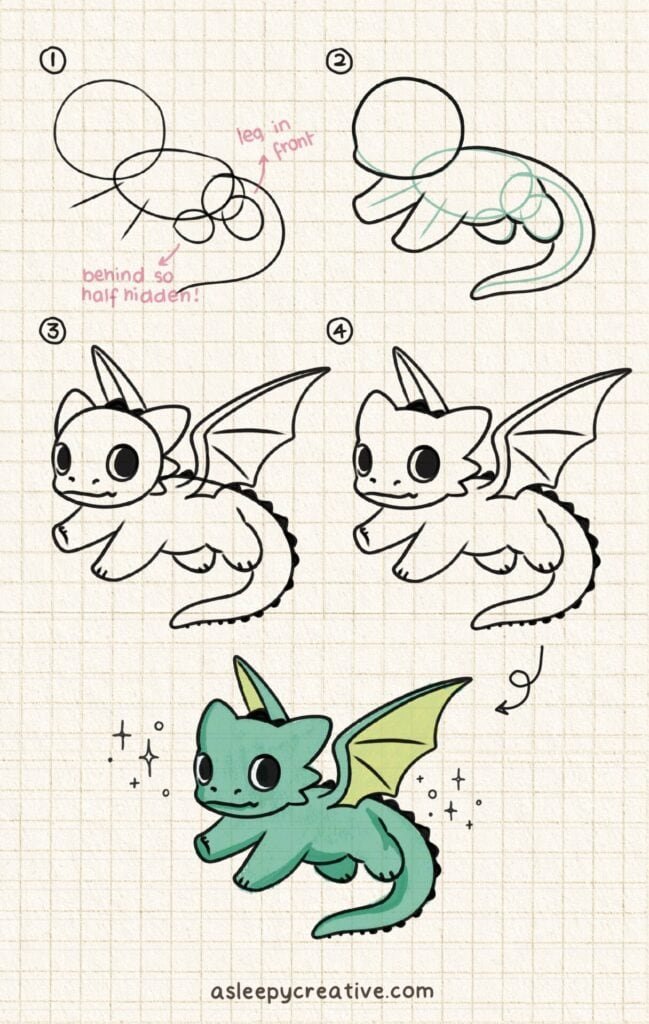 39 Cute and Easy Dragon Drawing Ideas - a sleepy creative