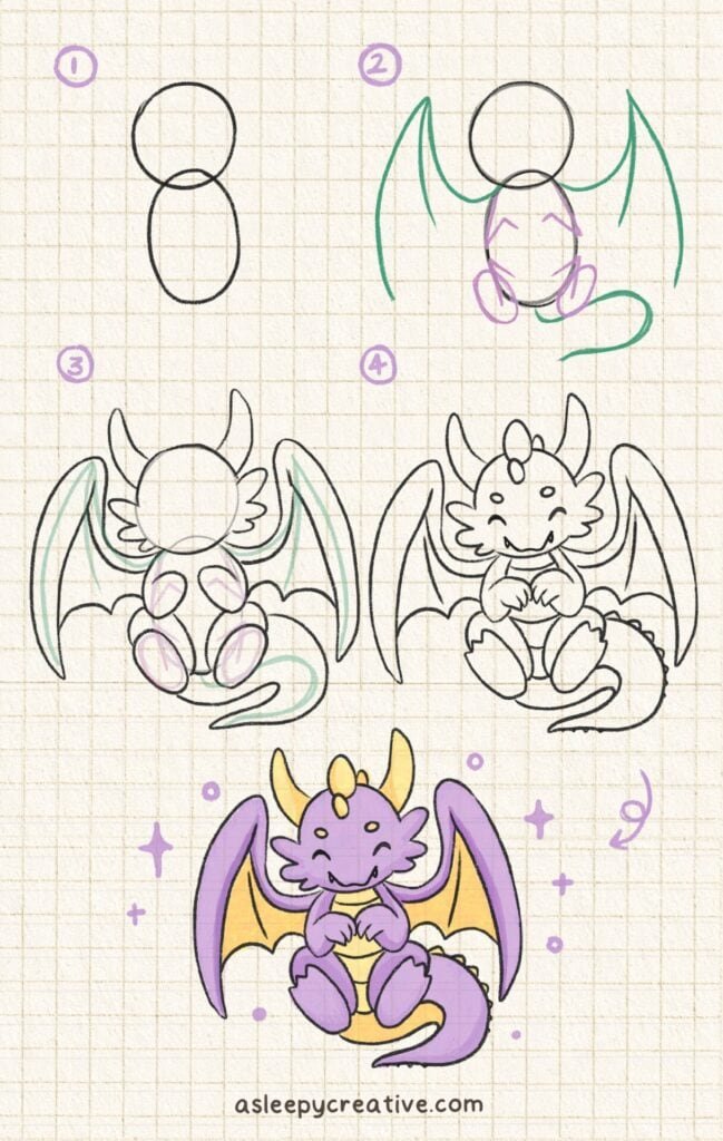 39 Cute and Easy Dragon Drawing Ideas - a sleepy creative