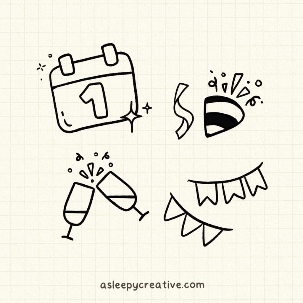 Easy & Cute New Year Drawing Ideas - a sleepy creative